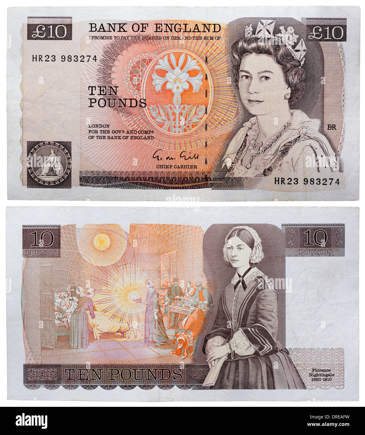 10 Pounds banknote, Queen Elizabeth II and Florence Nightingale, UK ...