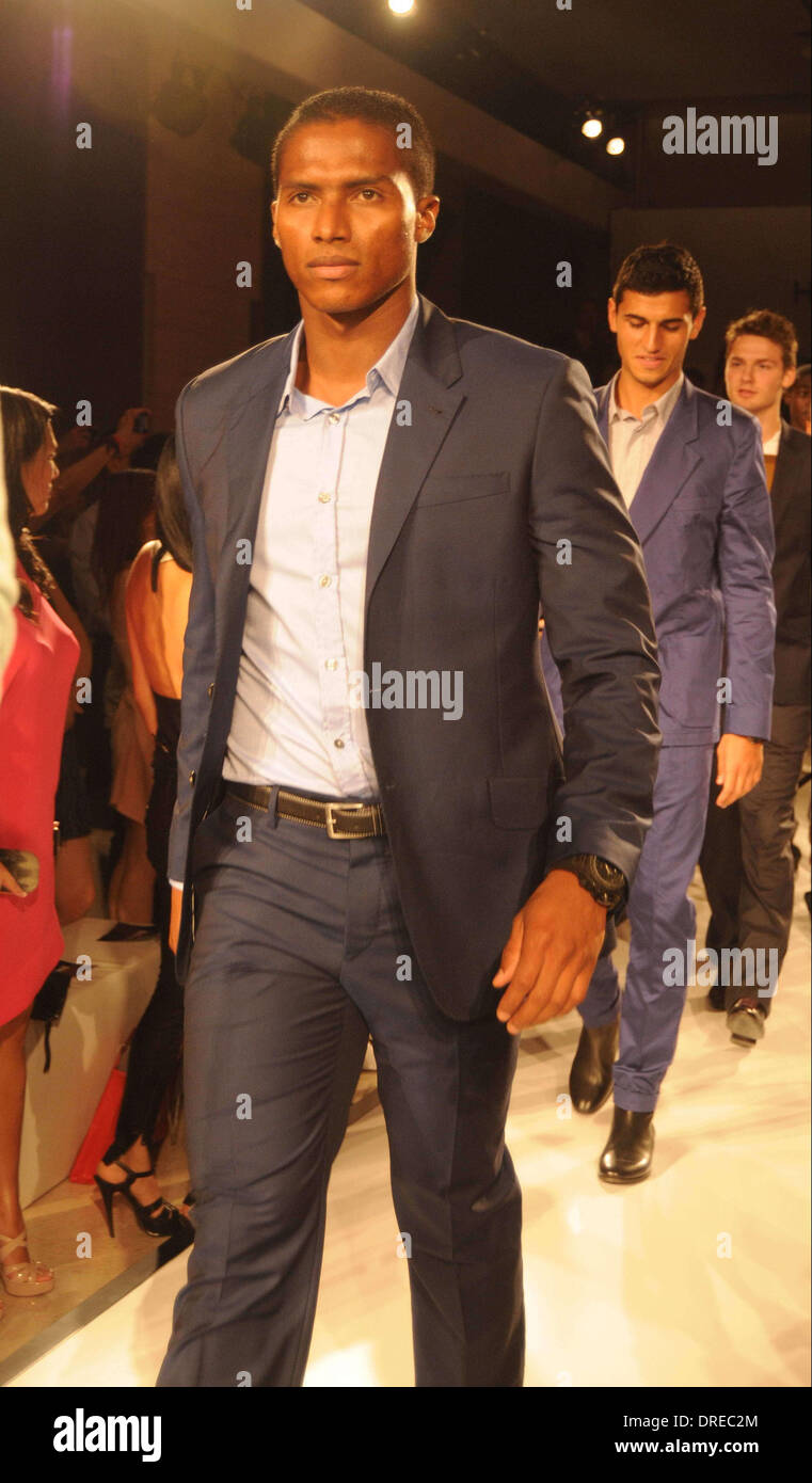 Antonio Valencia Manchester United football players pose on the catwalk ...