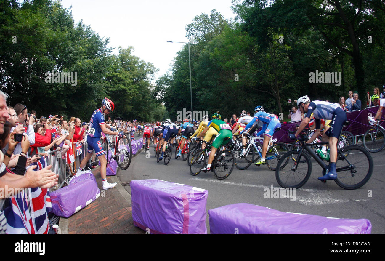USA cycle rider Timmy Duggan crashes into the barriers as Team GB ...