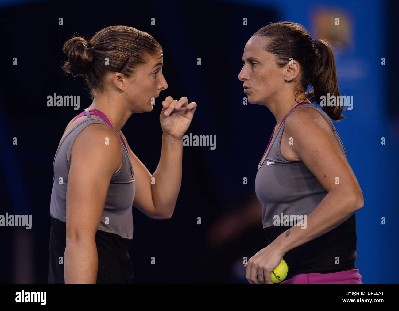 Melbourne, Australia. 24th Jan, 2014. Sara Errani (L) and Roberta Vinci ...