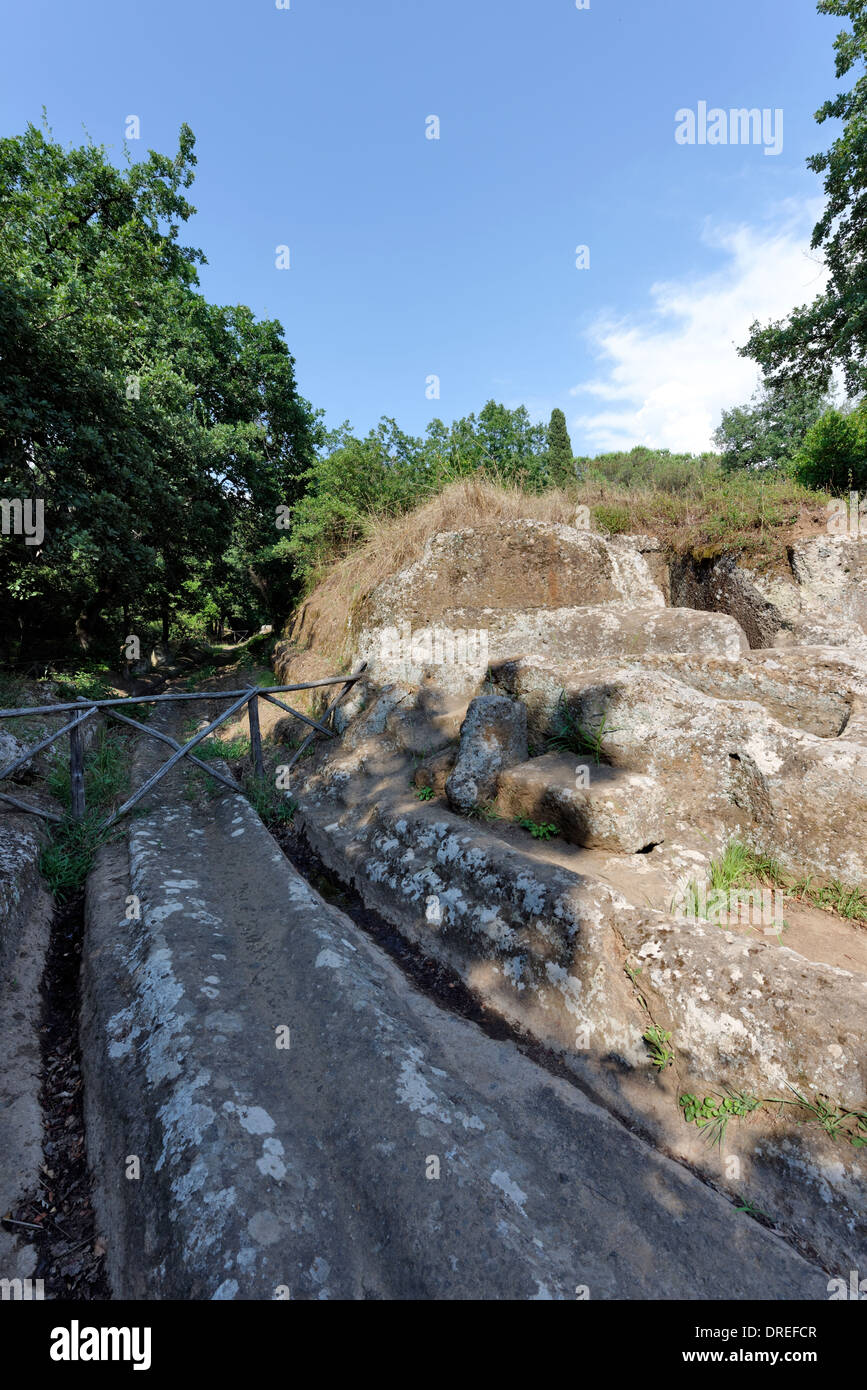 Deep groves left by the bronze wheels of Etruscan funerary carts at the ...