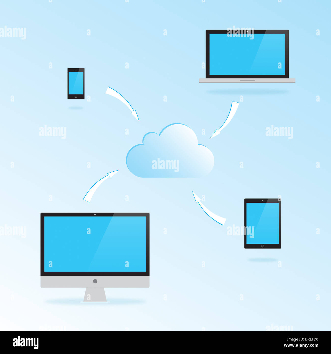 Vector illustration - cloud computing concept with desktop computer ...