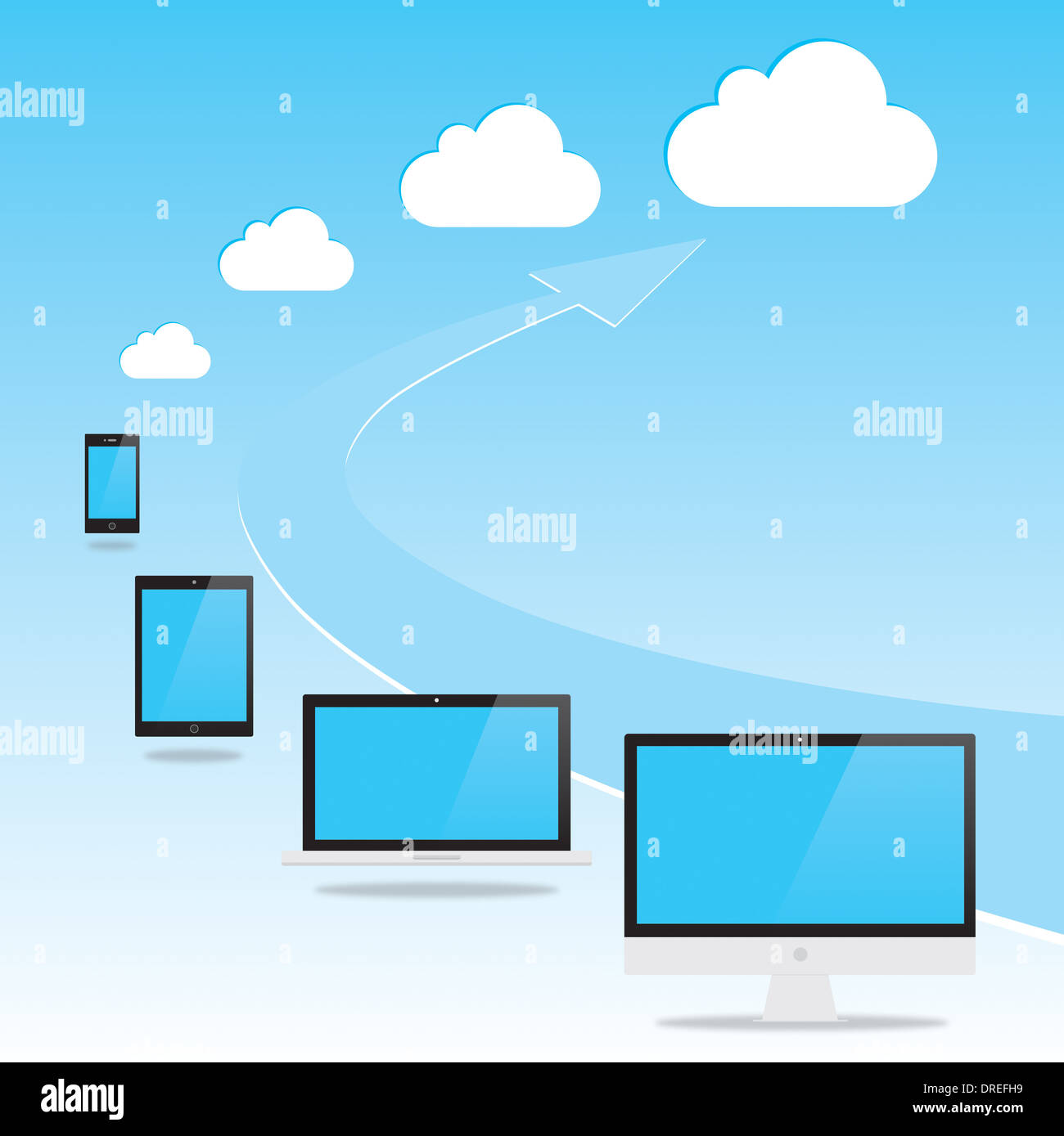Vector illustration - cloud computing concept with desktop computer ...