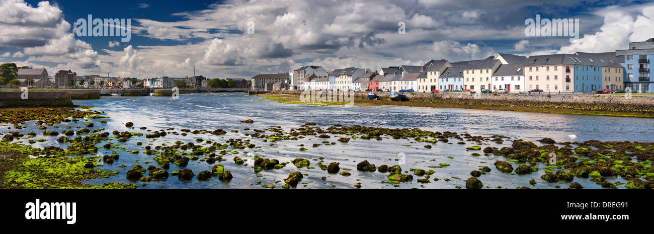 Panorama of the Corrib River flowing through the Claddagh and Spanish Arch areas of Galway City ...