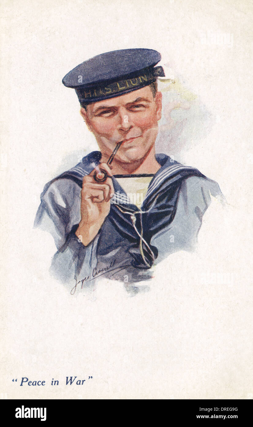 Sailor from HMS Lion smoking his pipe Stock Photo - Alamy