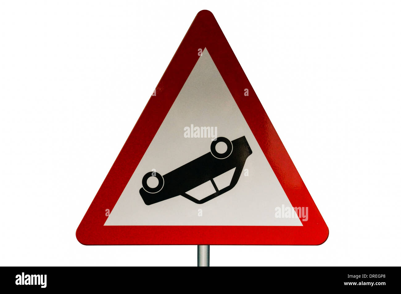 traffic sign shows a car which fliped over. picture is on white or ...