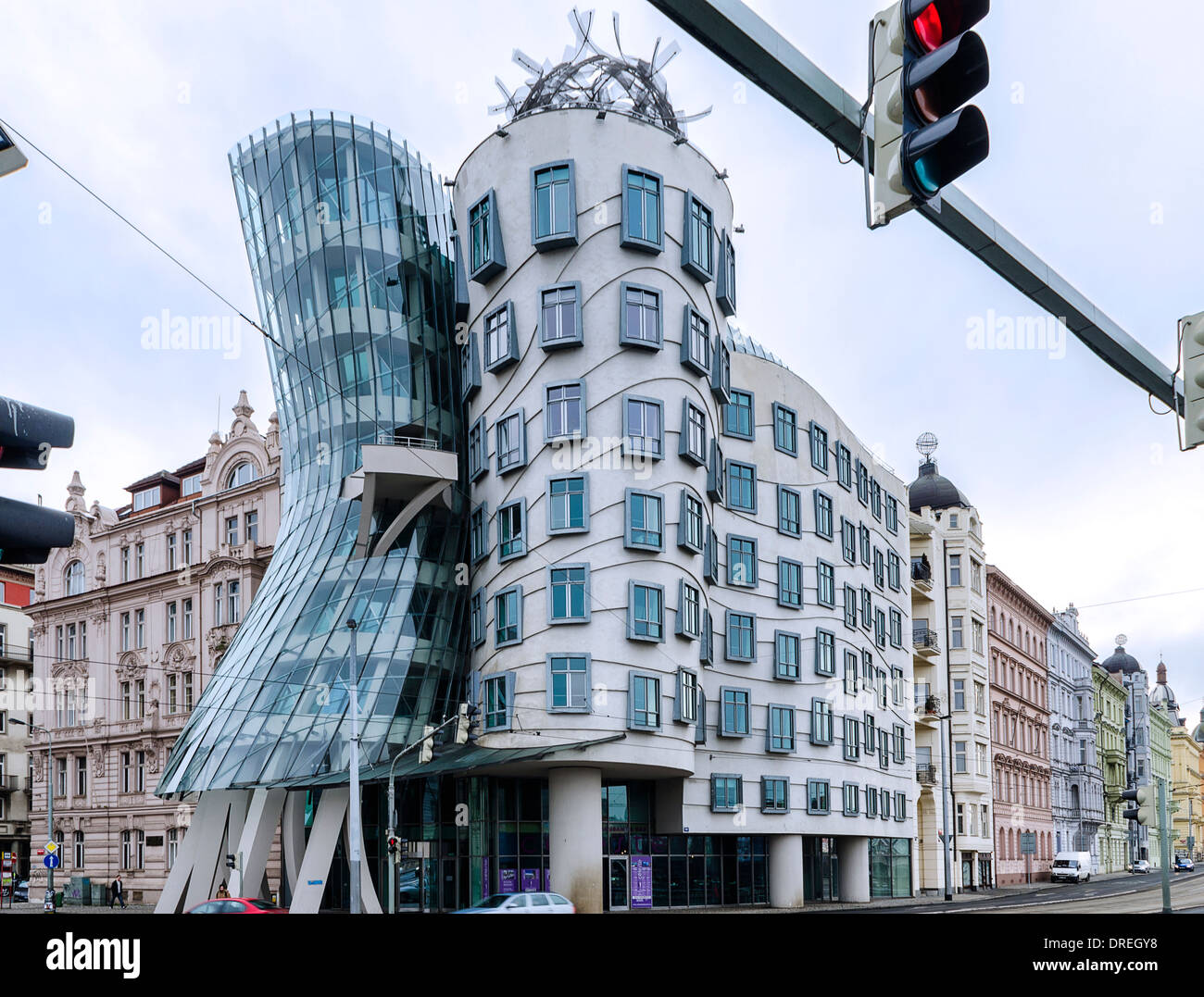 Street View With Famous Dancing House High Resolution Stock Photography ...