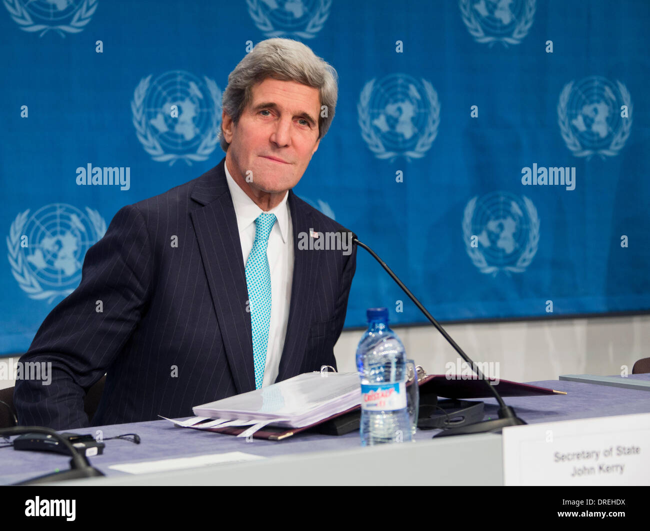 US Secretary of State John Kerry addresses reporters at the close of ...