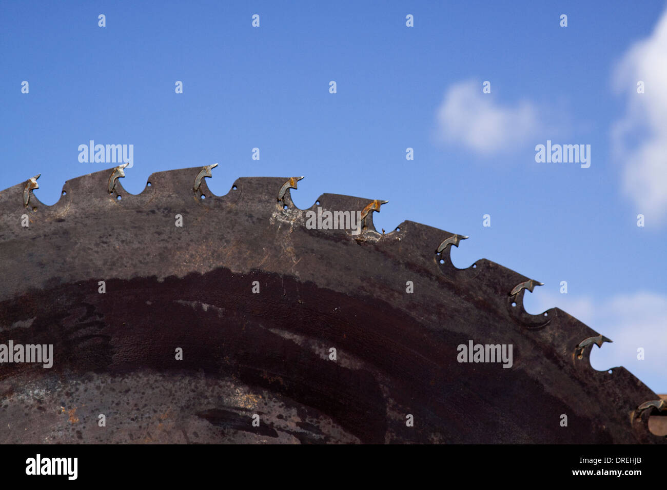A very large circular saw blade powered by a steam engine at a country ...