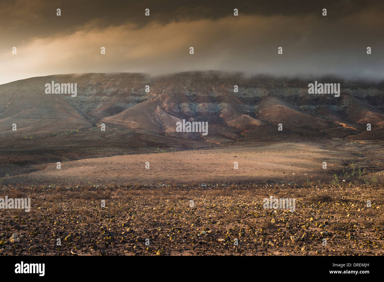 Arid mountain landscape, with numerous debris fans from deep erosion in ...