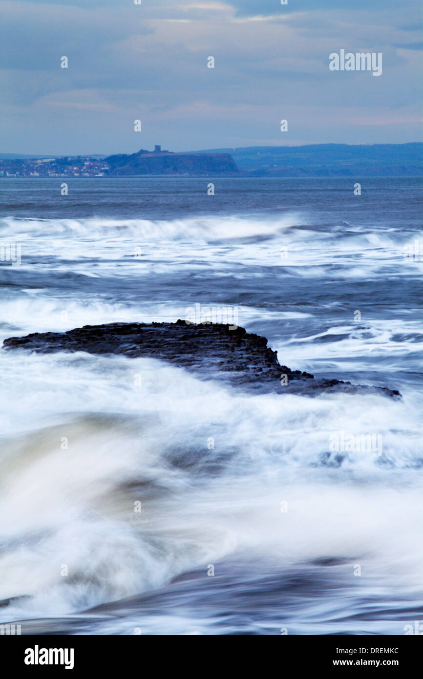 View across the Waves to Scarborough Castle from Filey Brigg Filey ...