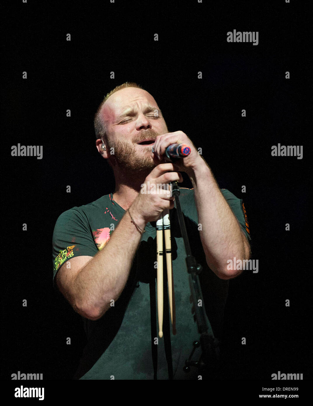 Coldplay performing in concert at The Boston Garden in Boston ...