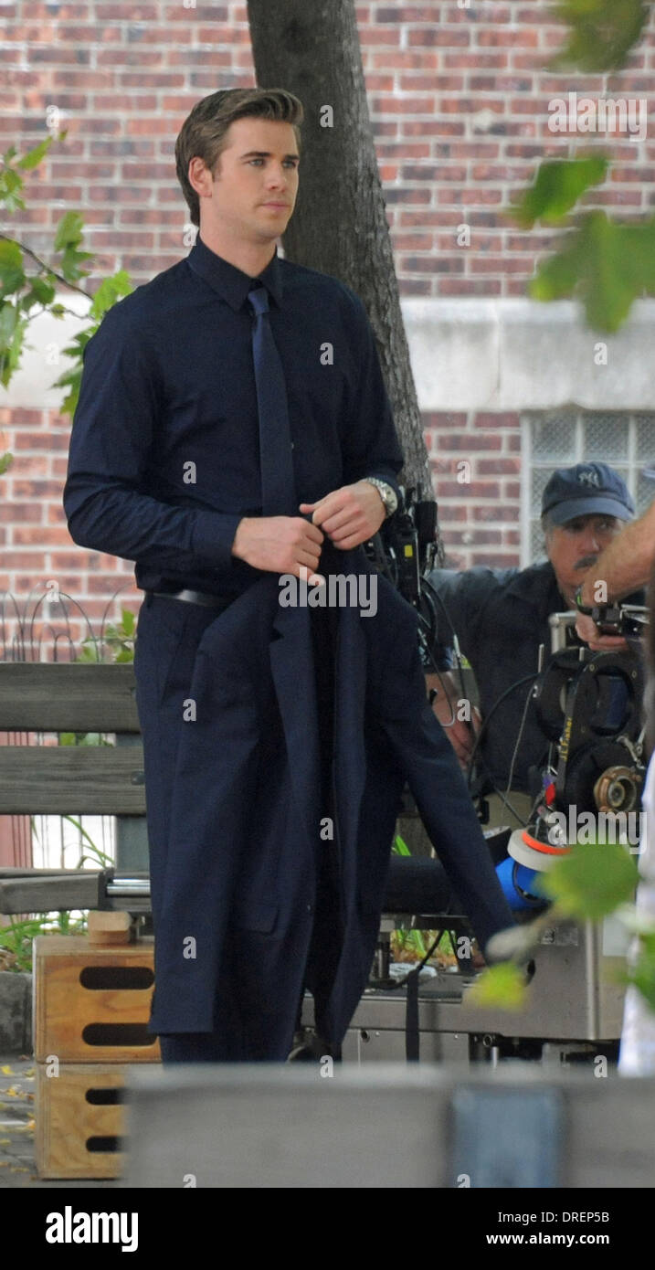 Liam Hemsworth on the set of his new film 'Paranoia' in Philadelphia ...