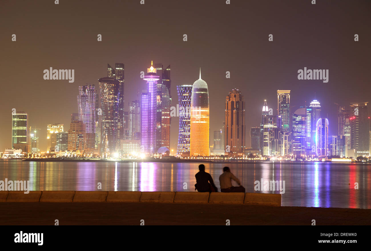 Doha downtown skyline at night. Qatar, Middle East Stock Photo - Alamy
