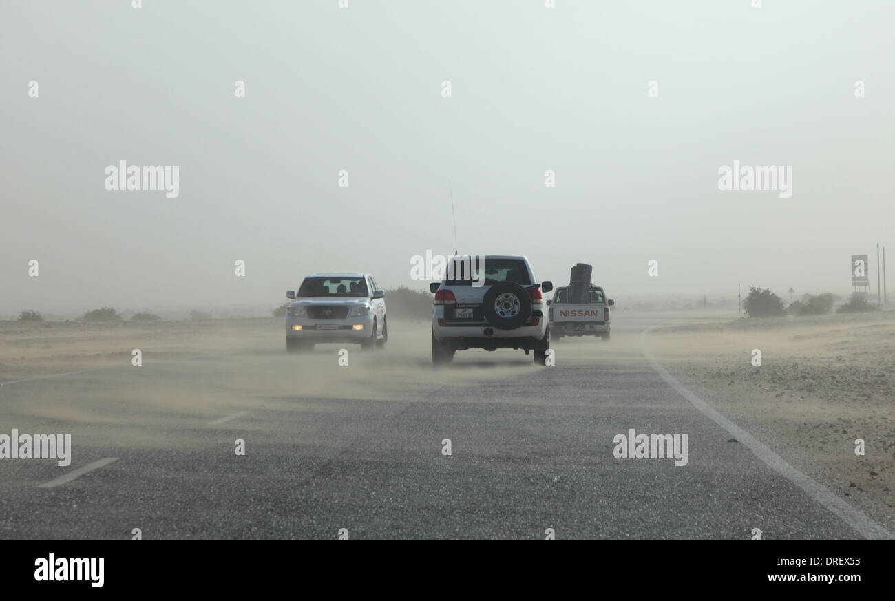 Desert highway in Qatar during sandstorm. Middle East Stock Photo - Alamy