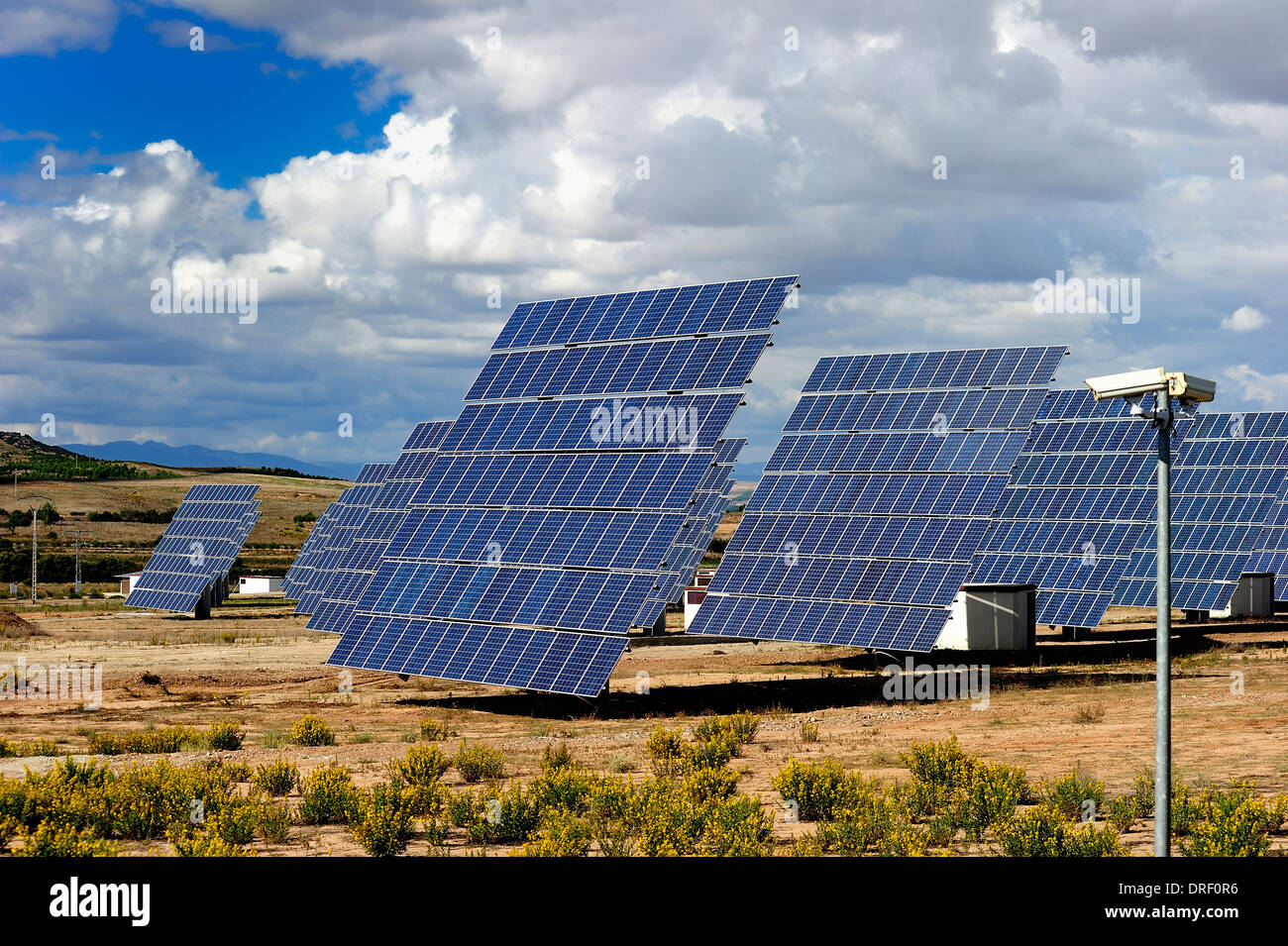 Solar power plant. Rows of photovoltaic arrays, La Rioja, Spain, Europe ...