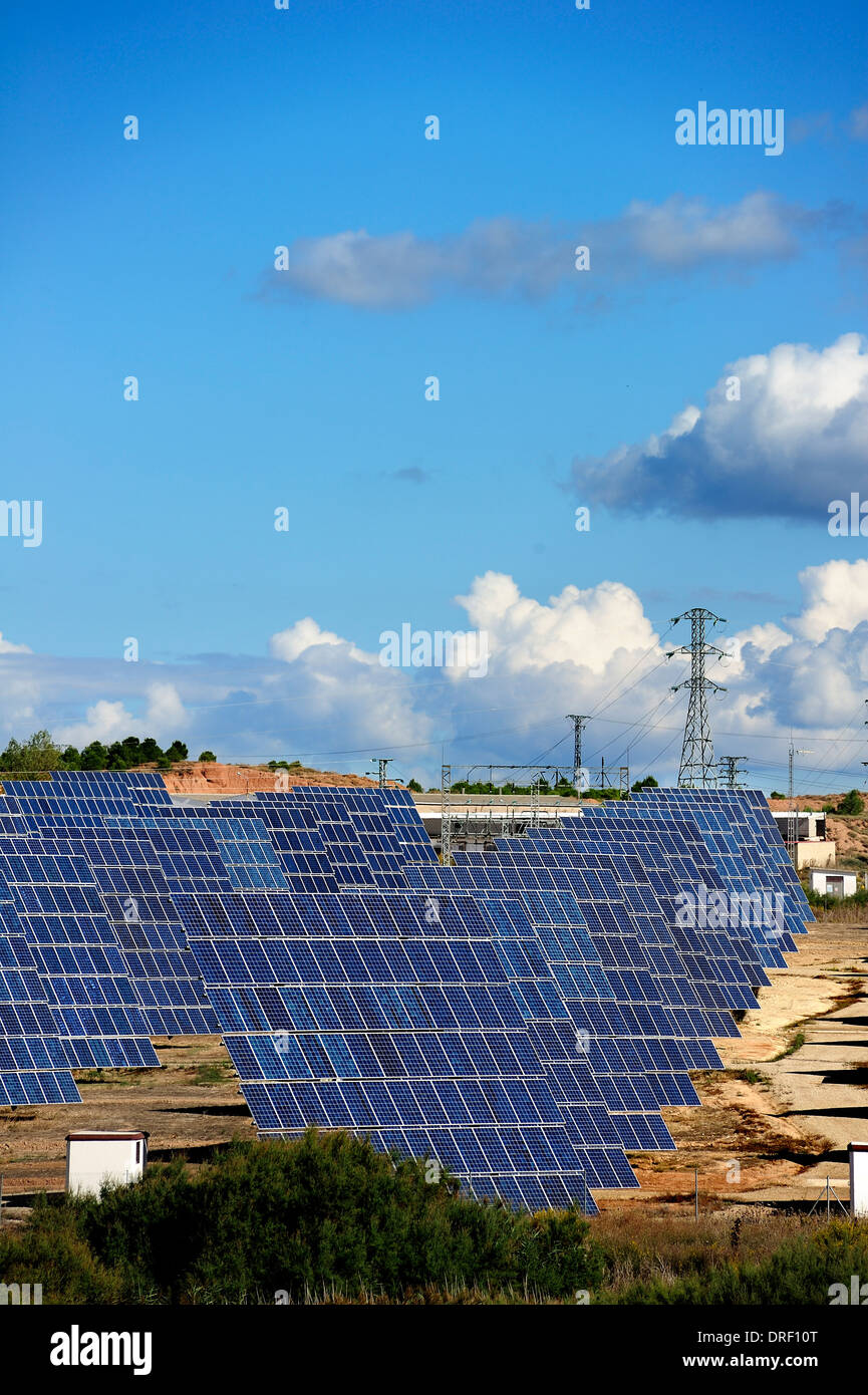 Solar power plant. Rows of photovoltaic arrays, La Rioja, Spain, Europe ...