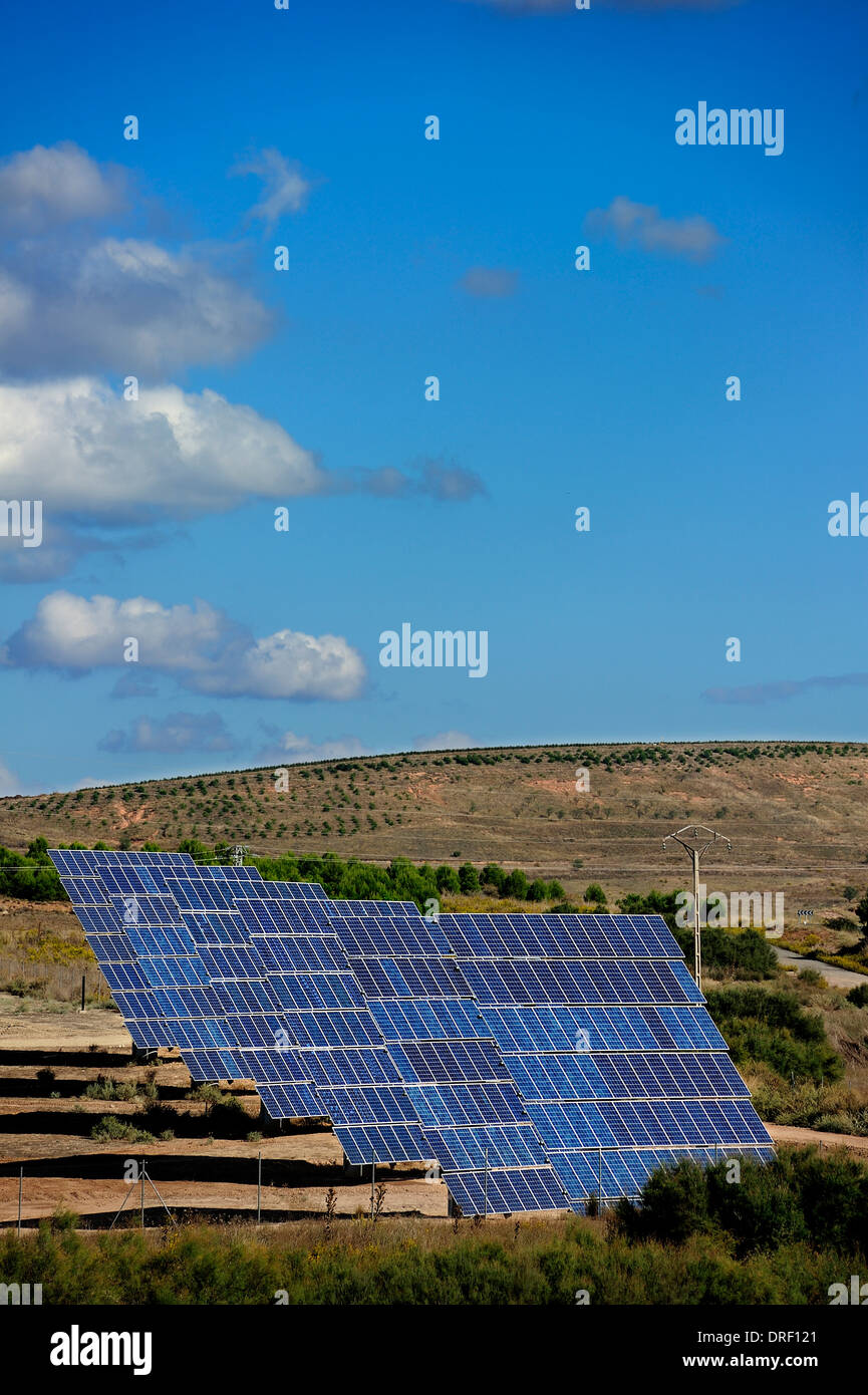 Solar power plant. Rows of photovoltaic arrays, La Rioja, Spain, Europe ...