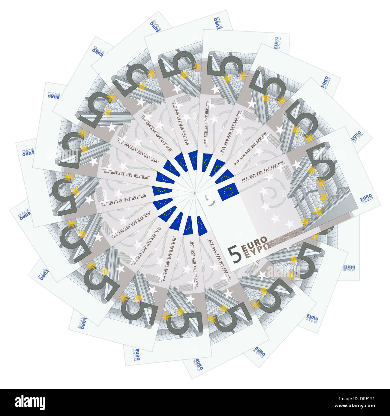 Five euro banknotes on a white background. Vector illustration Stock ...