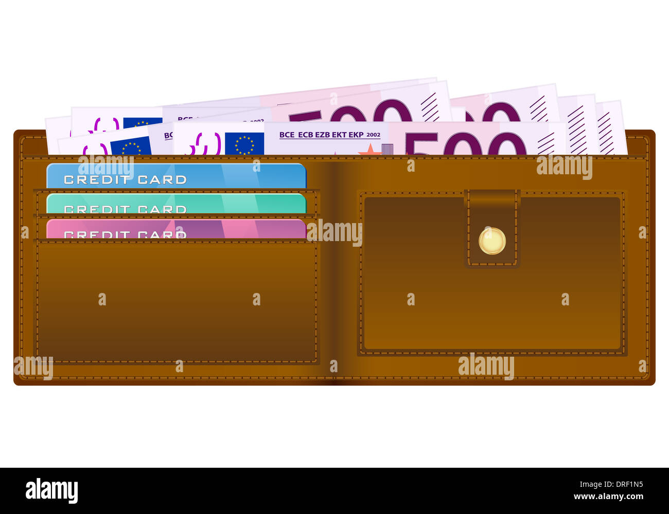 Open wallet with euro banknotes and credit cards. Vector illustration ...