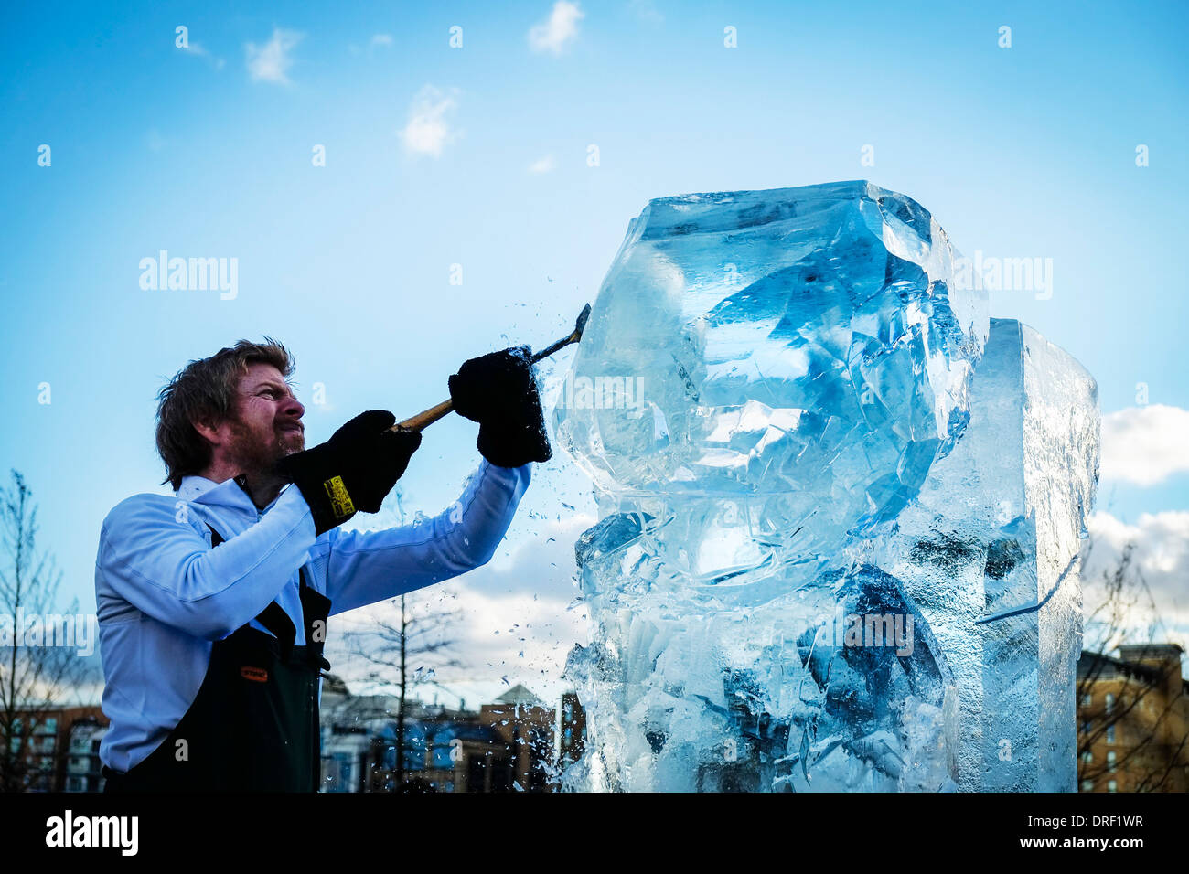 A member of the Irish team creating an ice sculpture as part of the ...