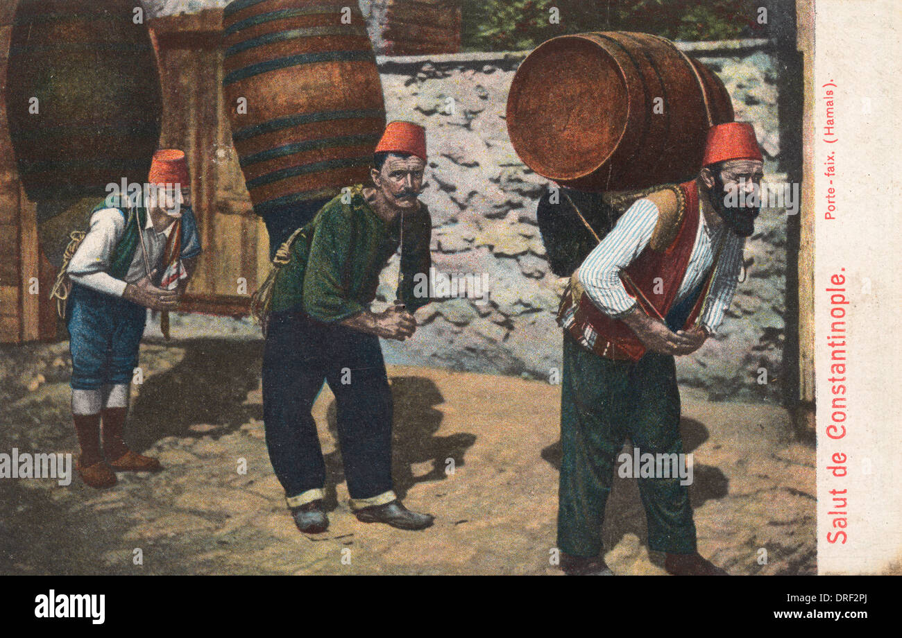 Porters carrying barrels - Istanbul, Turkey Stock Photo - Alamy