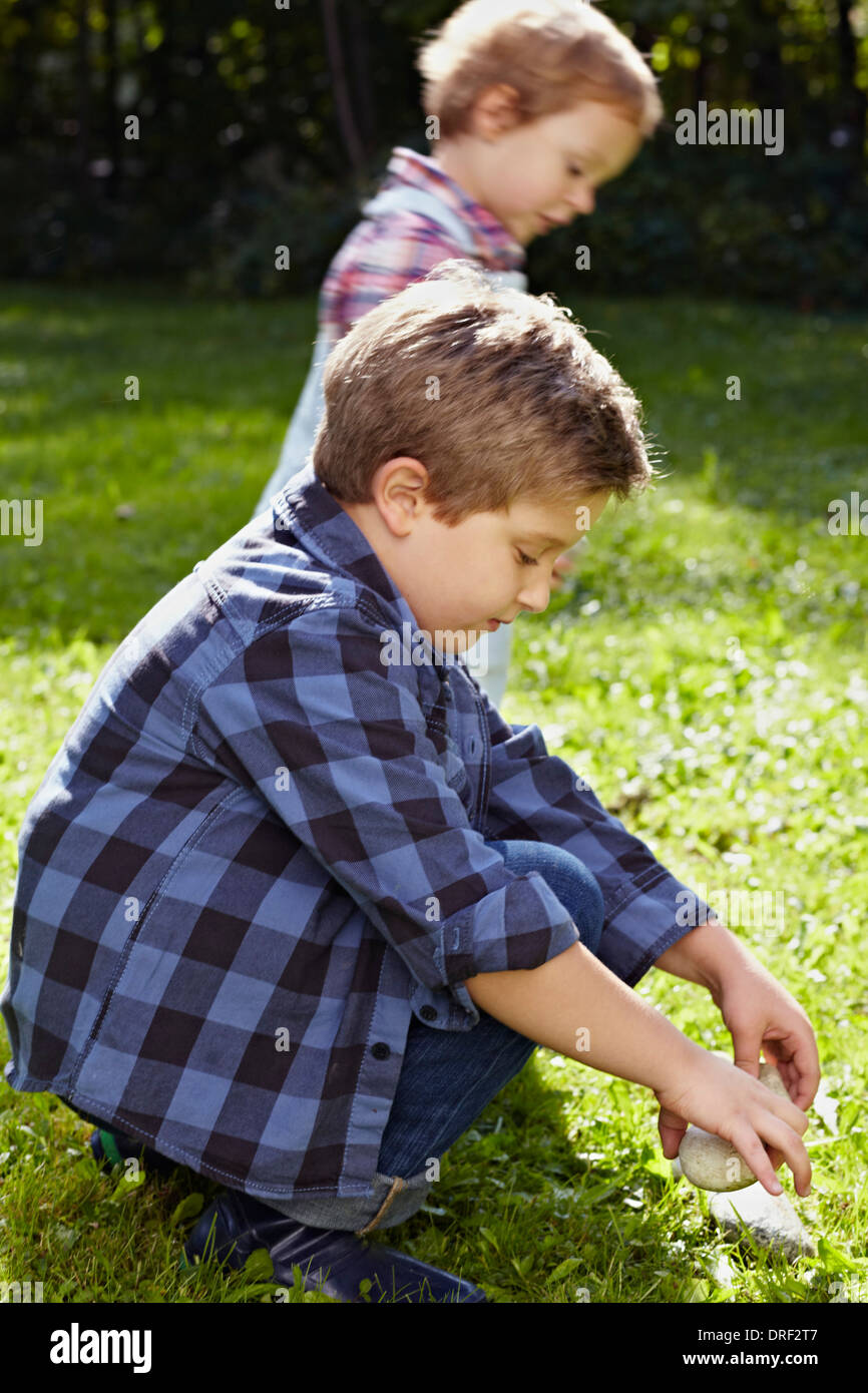 Two Children Playing In Garden, Munich, Bavaria, Germany Stock Photo ...