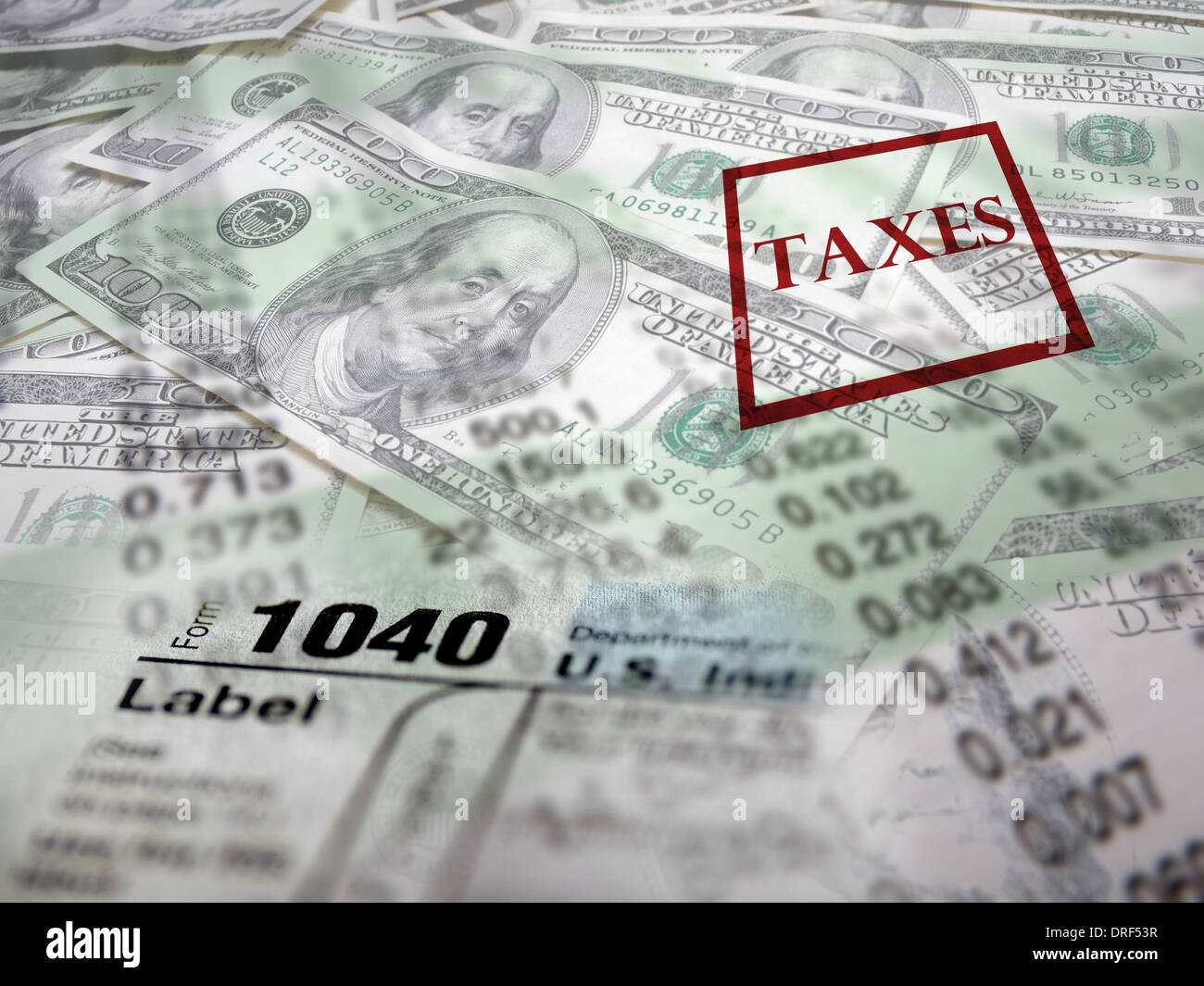 Detail closeup of current tax forms and pencil on money Stock Photo - Alamy
