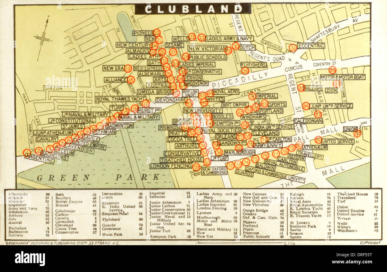 A map of Ladies and Gentleman's Clubs of London Stock Photo - Alamy