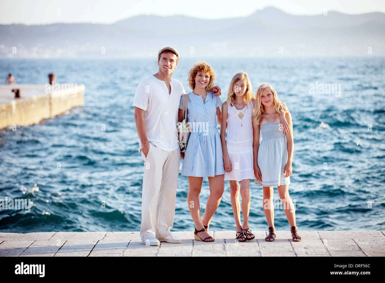 Family on boardwalk, ocean in background, Zadar, Croatia Stock Photo ...