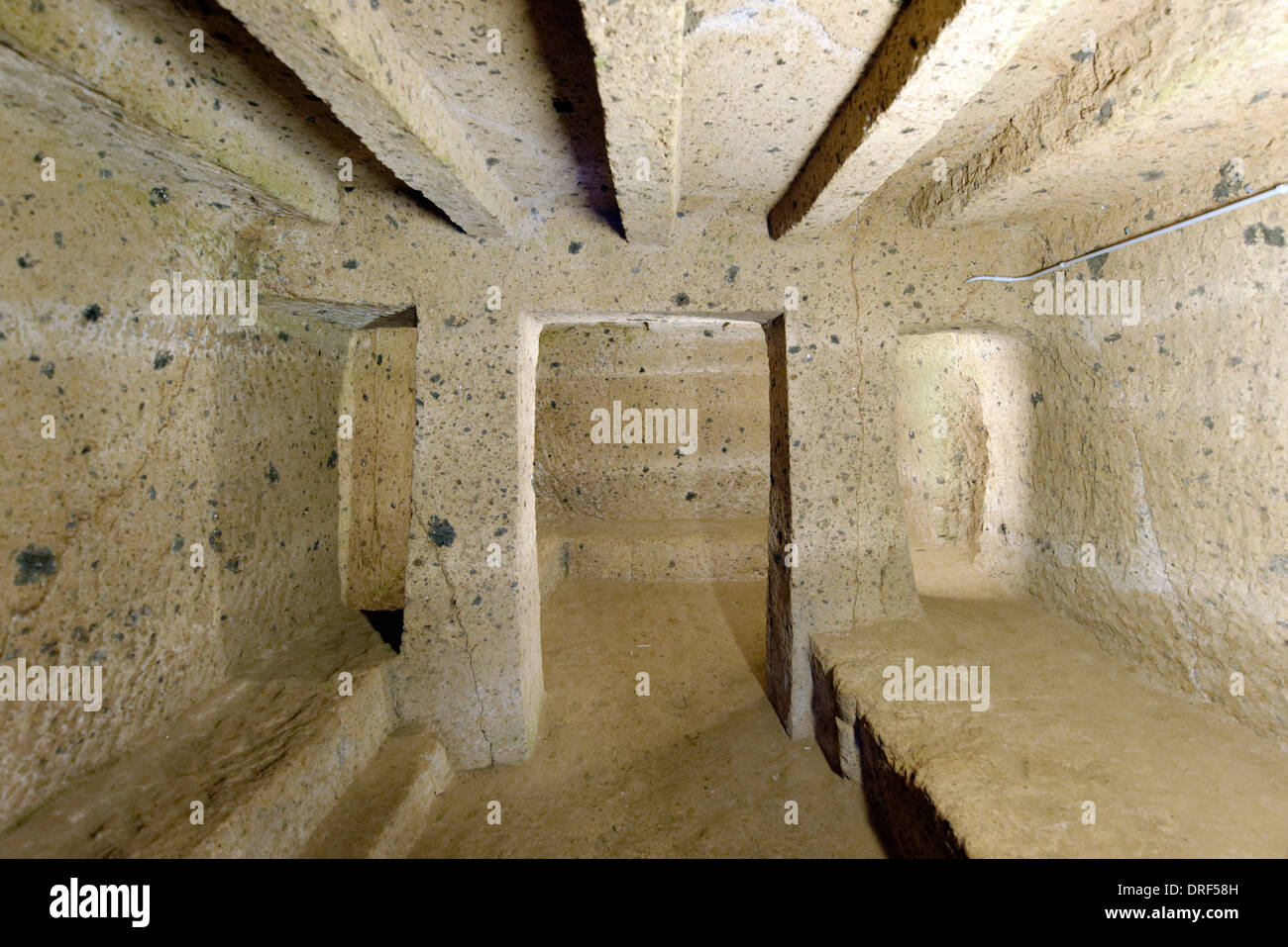 Tomb inside Maroi Tumulus at Cerveteri Etruscan Banditaccia Stock Photo ...