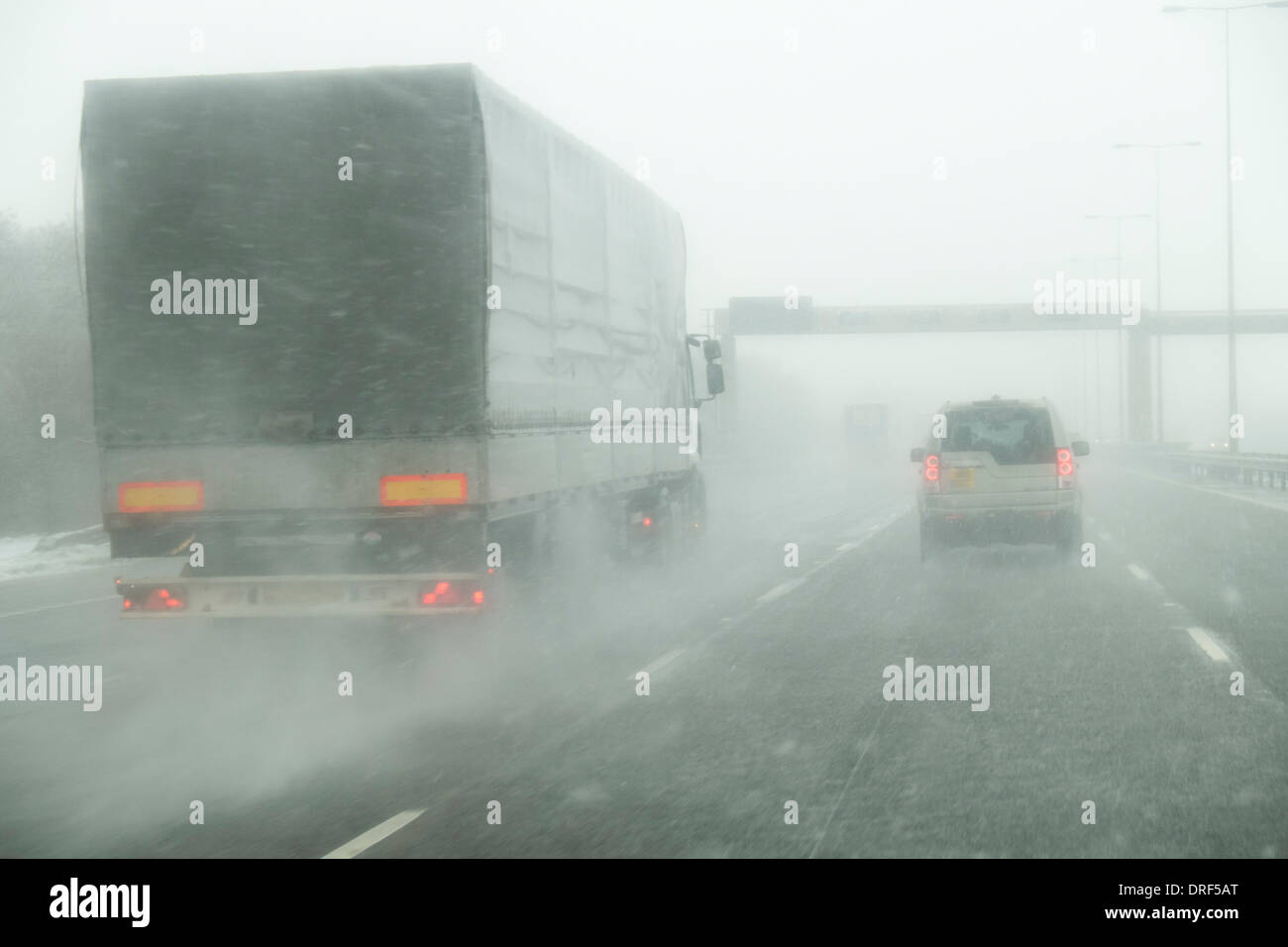 Poor driving conditions on motorway, England Stock Photo - Alamy