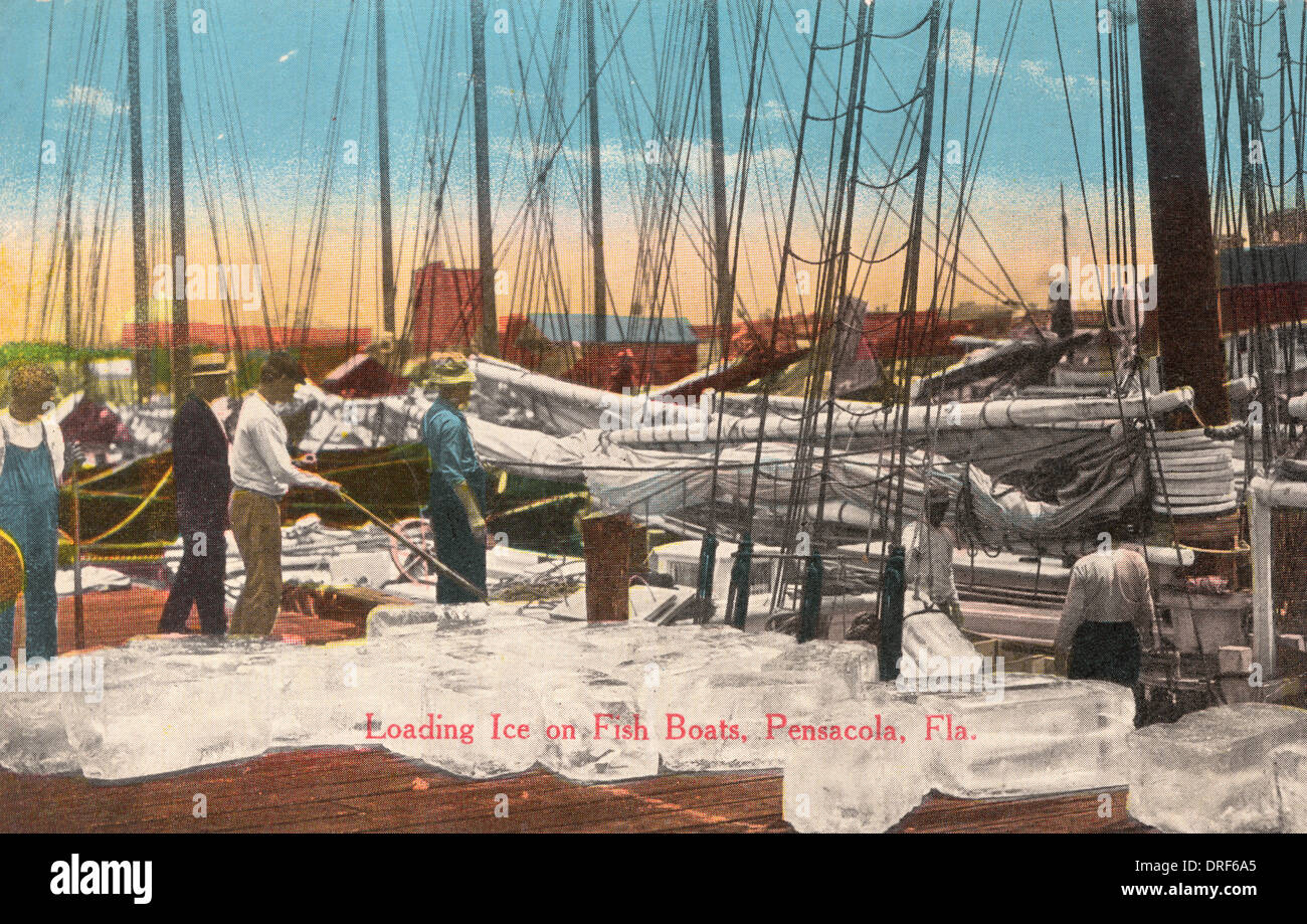 Loading ice onto Fishing Boats, Pensacola Stock Photo - Alamy
