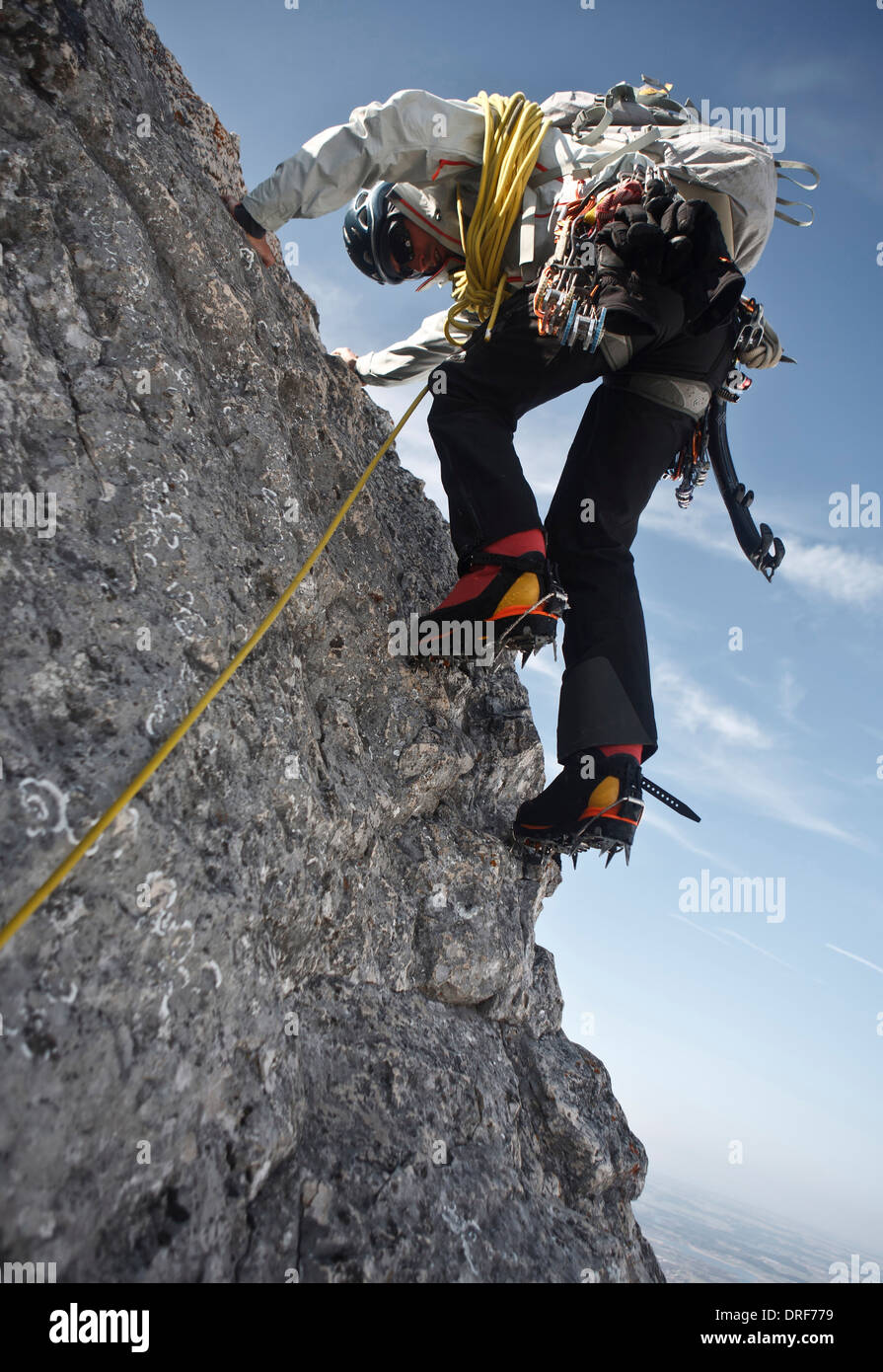 Alpinist rock climbing, on the rope, Zugspitze, Bavaria, Germany Stock ...