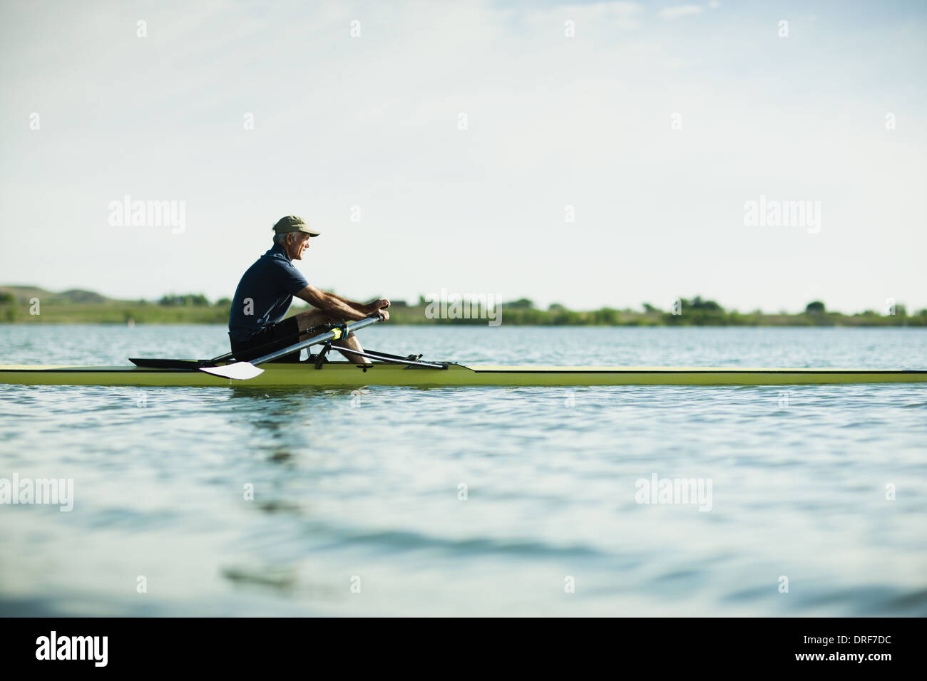 Colorado USA middle-aged man in rowing boat on the water Stock Photo ...