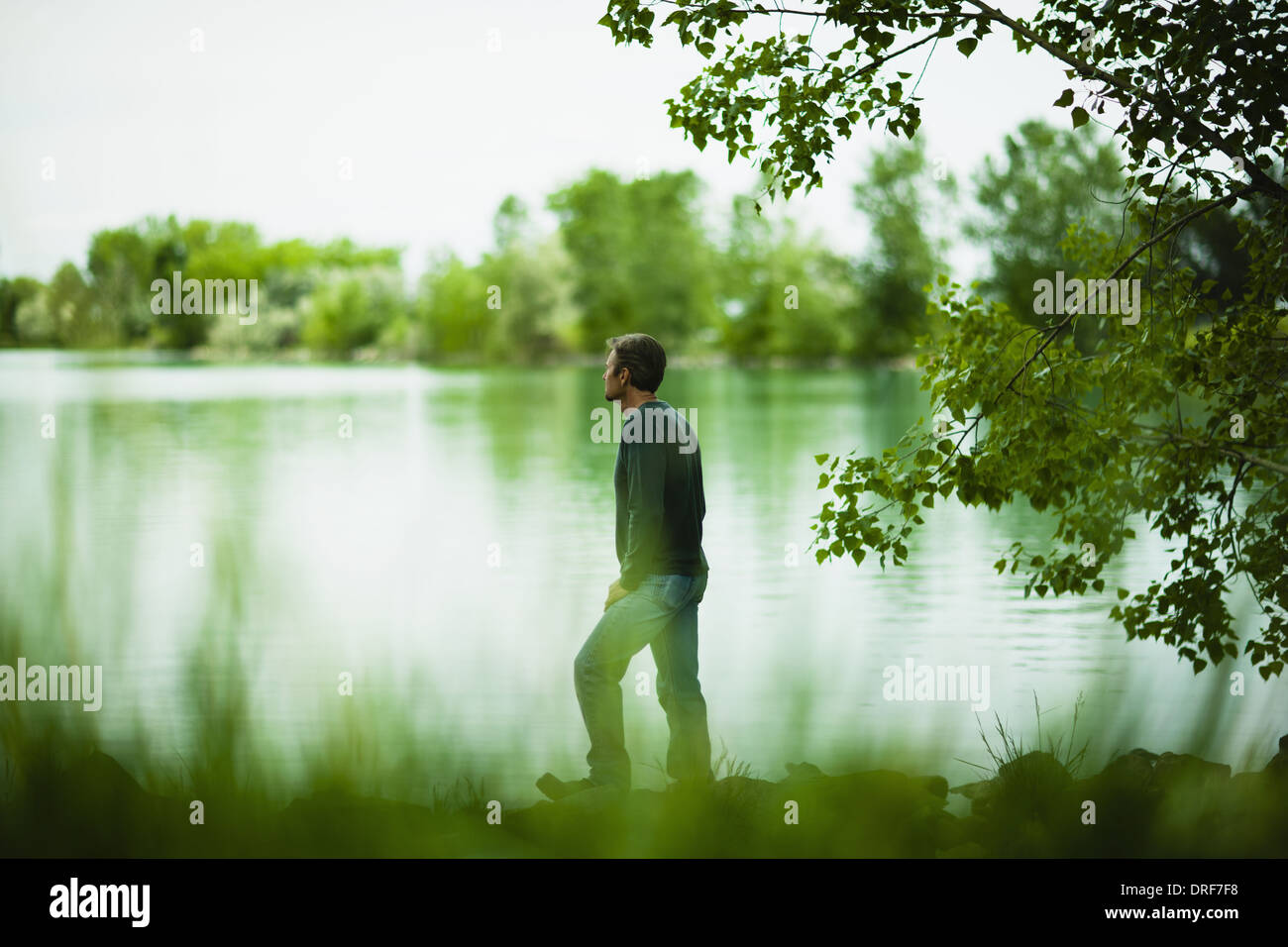Colorado USA man standing alone looking in distance in thought Stock ...