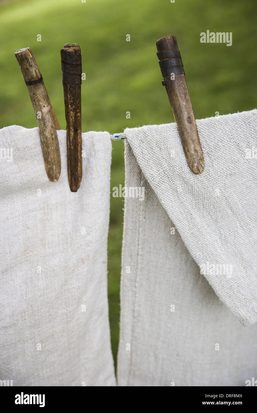 Maryland USA washing line with household linens hung out Stock Photo ...
