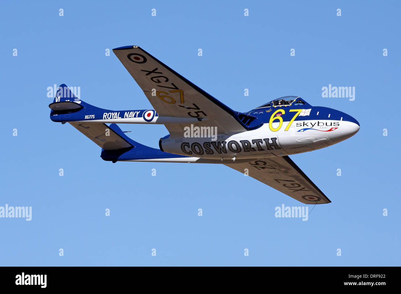 British built de Havilland Vampire in flight during a Jet Class race at ...