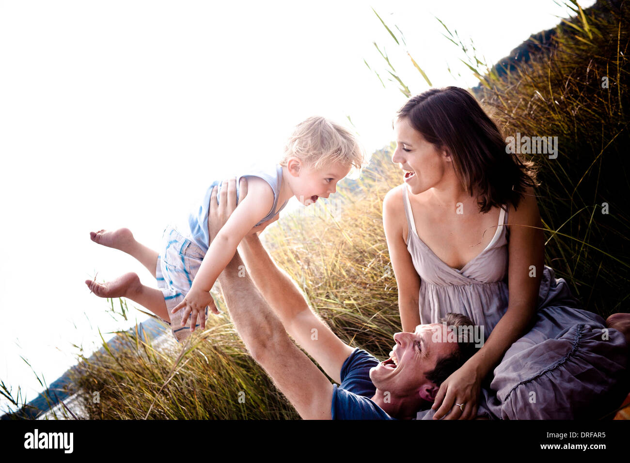 Family with one child having a picnic, having fun, Bavaria, Germany ...
