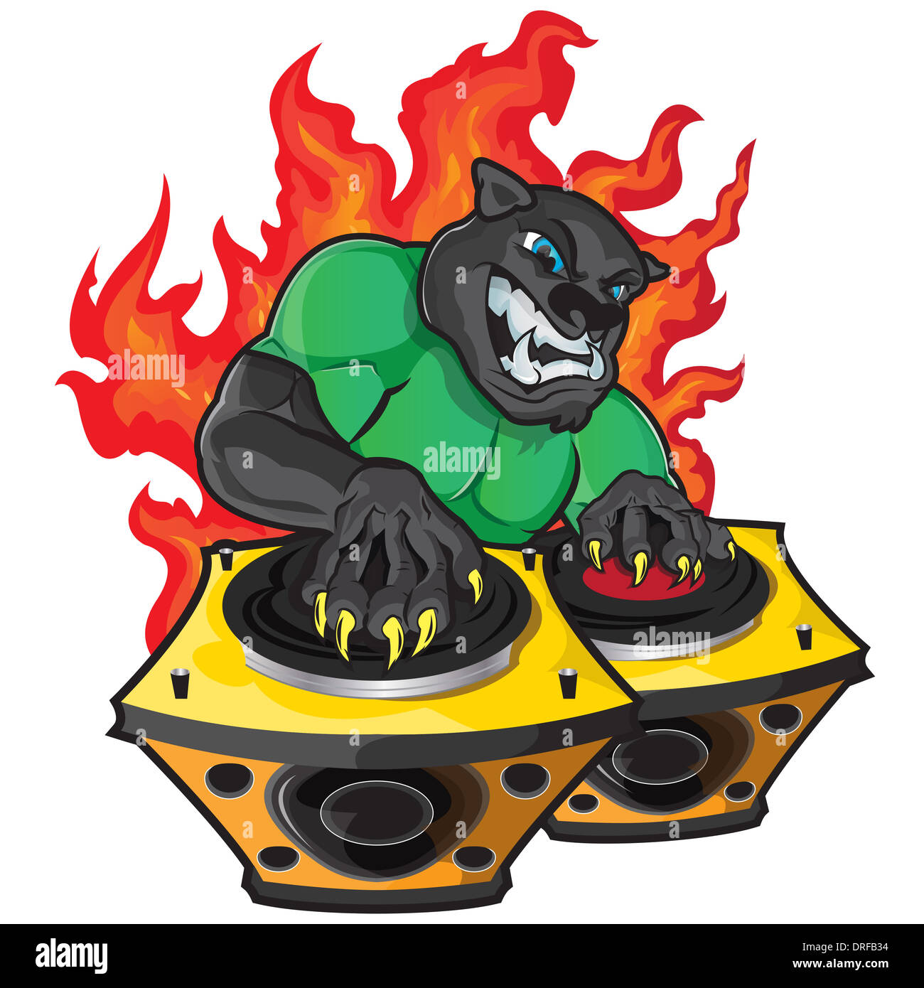 This illustration represents a black panther playing as dj. In the ...