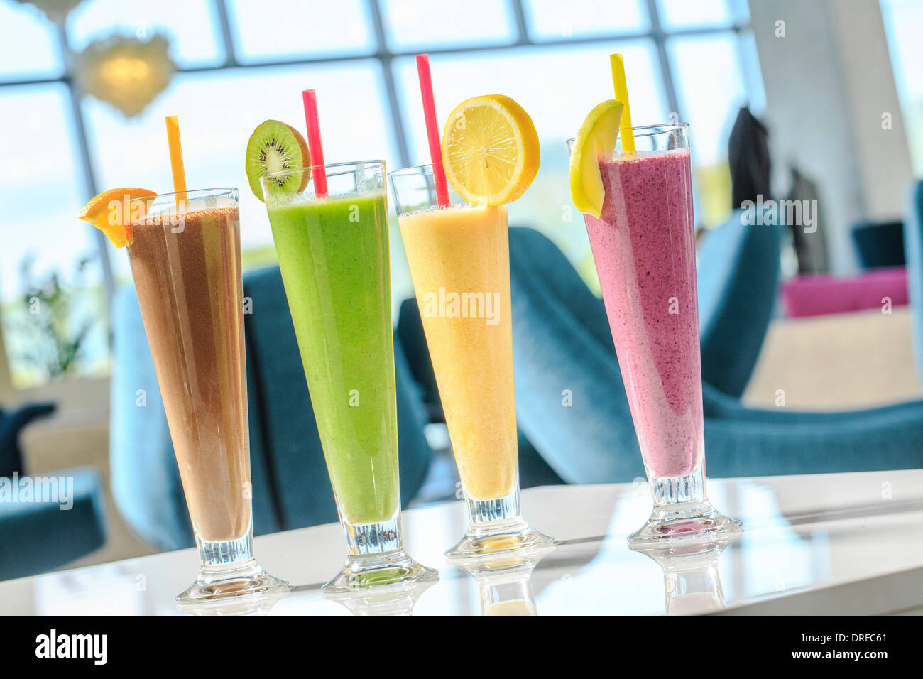 Fruit Smoothies ready to serve, Germany Stock Photo - Alamy