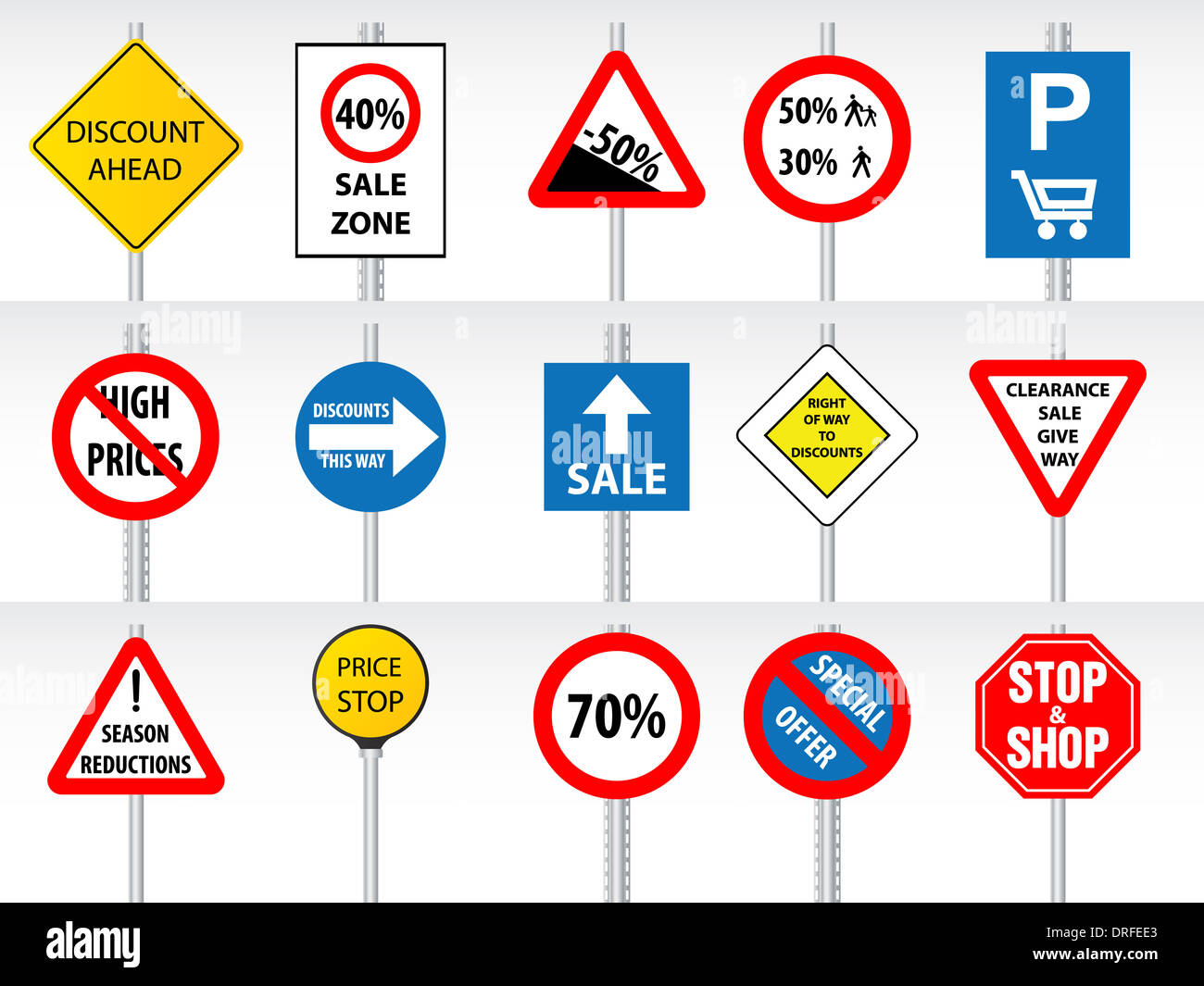 Shopping discounts inspired by traffic signs and symbols Stock Photo ...
