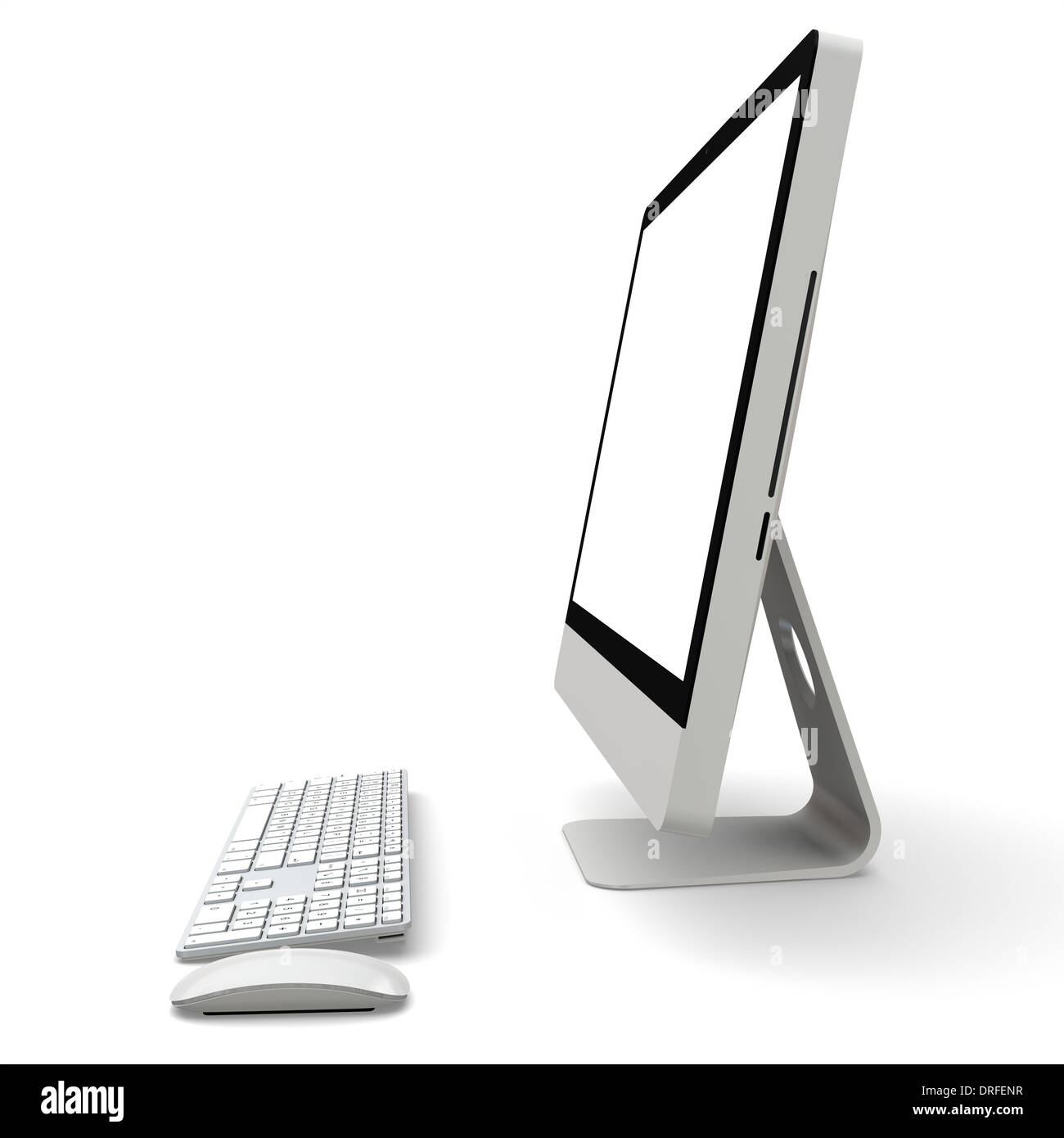 Modern desktop computer with white blank screen isolated on white ...