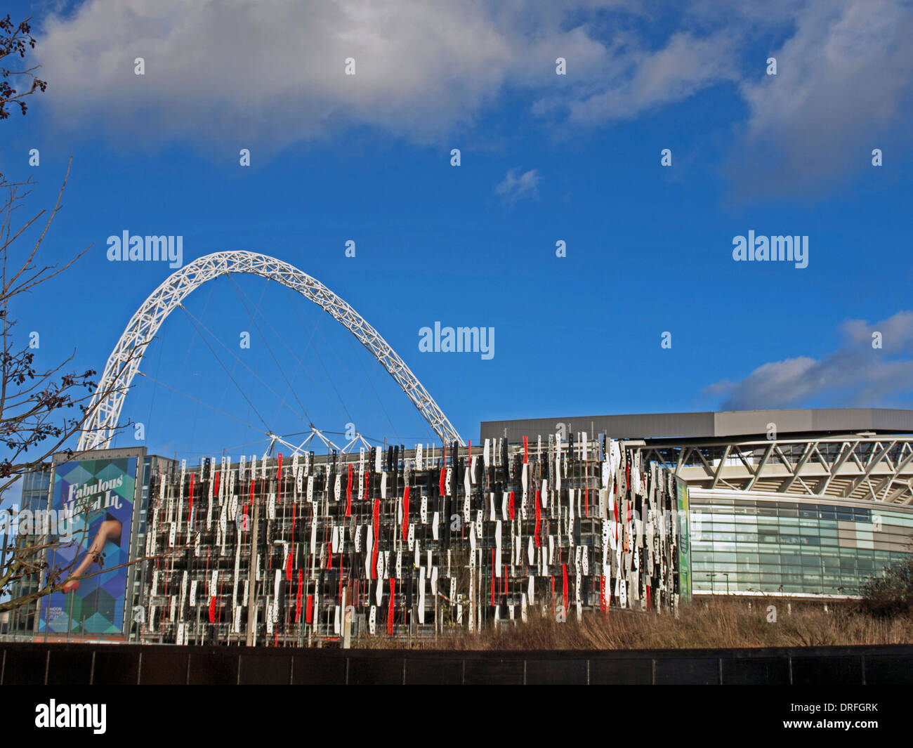 View of Wembley Stadium showing the London Designer Outlet car park ...