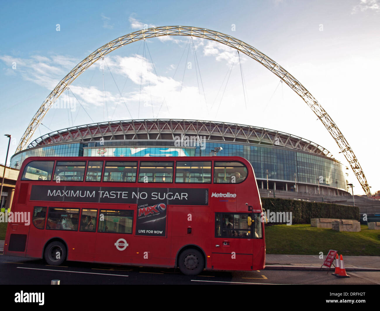 View of Wembley Stadium showing red double-decker bus, London Borough ...