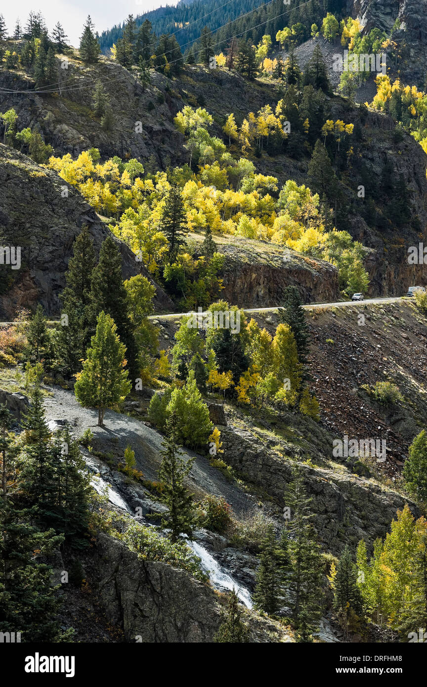 Autumn color, Uncompahgre River, US 550 south of Ouray, Million Dollar ...