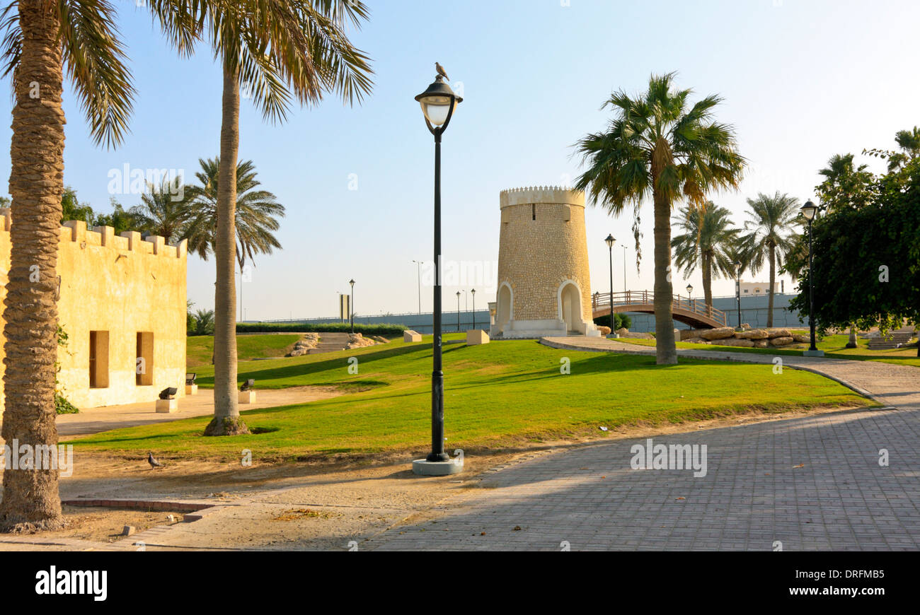 Restored Watch Tower of the old Sharq Fortress in Doha, Qatar Stock ...