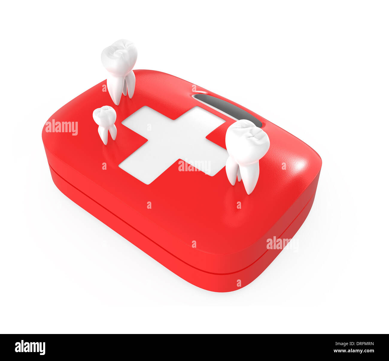 Teeth and first aid kit for dental emergency care service concept ...