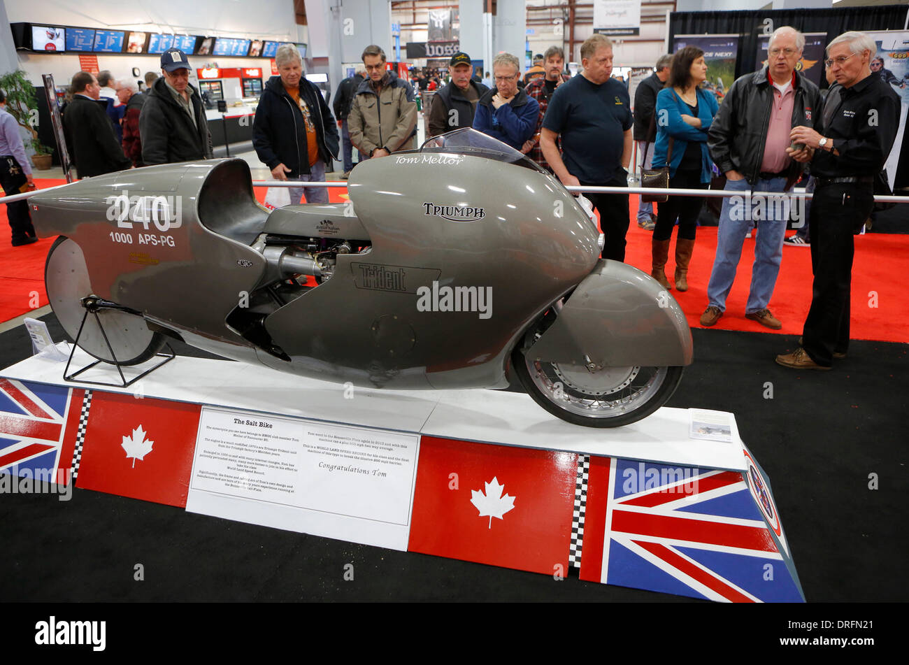 Abbotsford, Canada. 24th January 2014. Visitors look at a classic ...