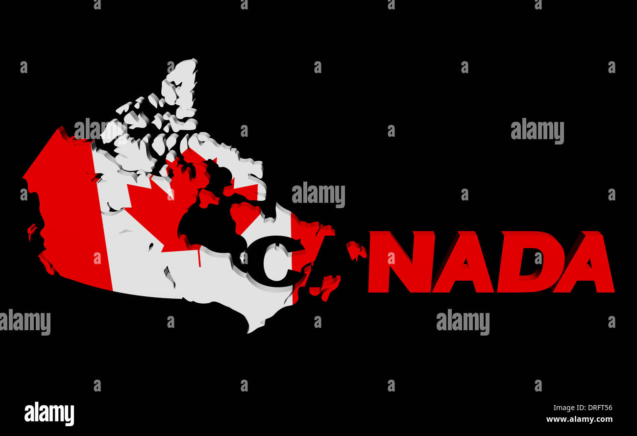 Canada map flag with overlapping text illustration Stock Photo - Alamy
